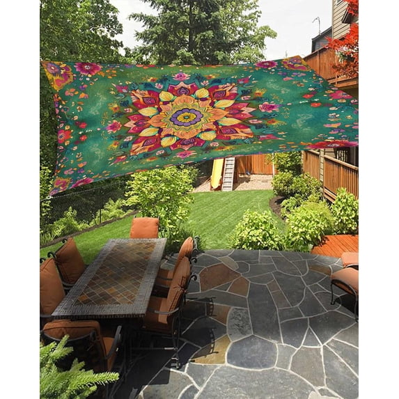 Bohemian Green Flower Pattern Sun Shade Sail 8'X10' Vintage Tribal ...