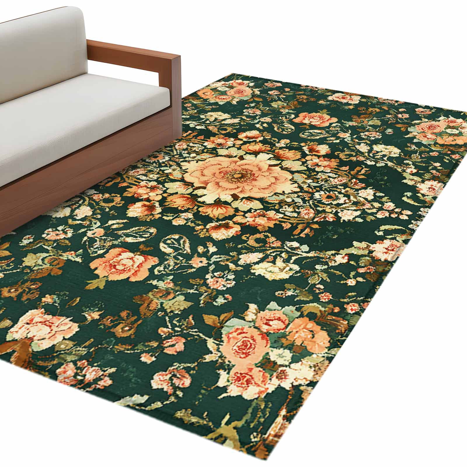 Bohemian Green Flower Pattern Washable Area Rug 3 x 5 ft Vintage Tribal ...
