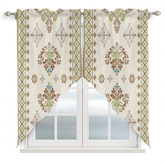 Bohemian Green Flower Swag Curtain Valance for Window 2 Panels Boho ...