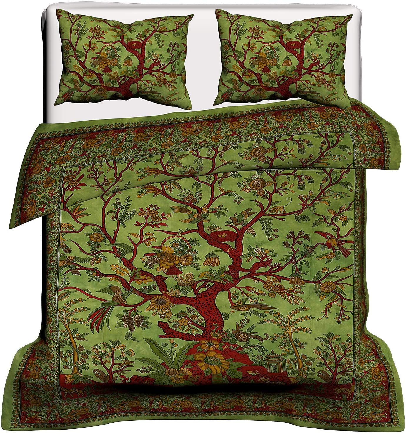 Bohemian Green Tree of Life Mandala Bedspread Indian Duvet Cover ...