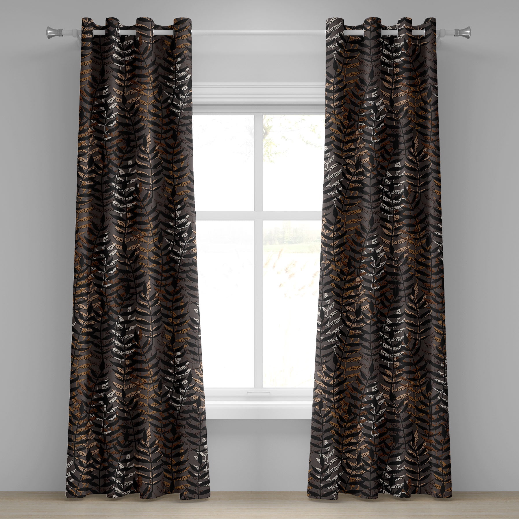 Bohemian Grommet Curtain, Earthy Colors Retro Themed Leaves Pattern ...