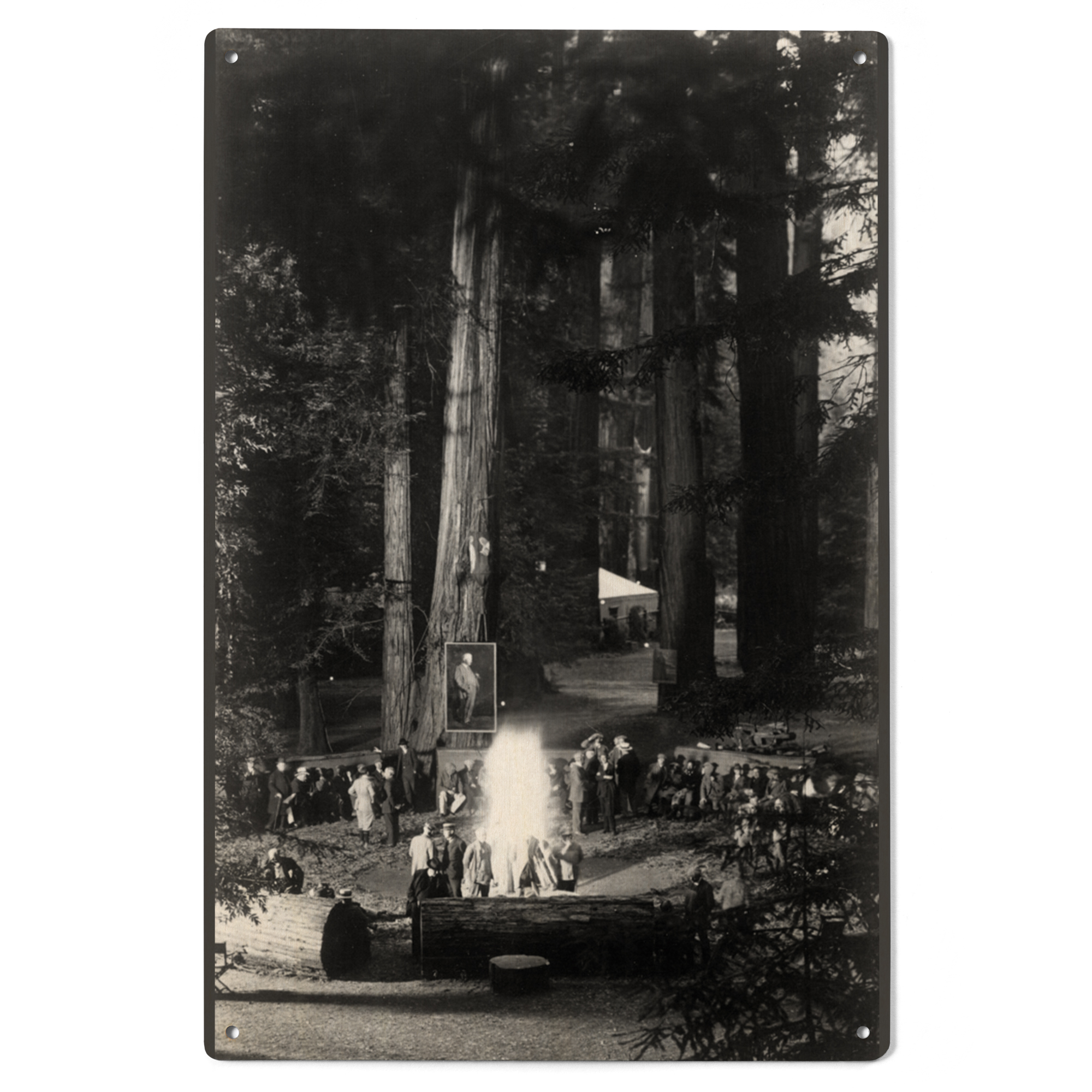 Bohemian Grove, California, View of People Around Bonfire and Portrait ...