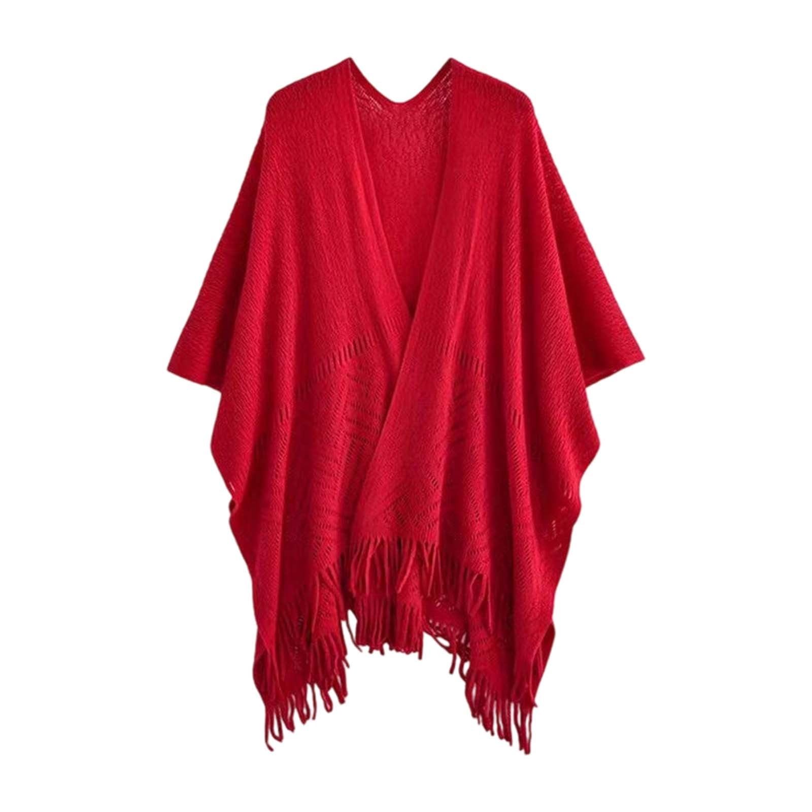 Bohemian Hooded Cape Shawl Solid Color Womens Large Cross Front Poncho ...