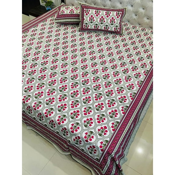 Bohemian Indian Cotton Bedding Set – King Size Bedspread & Pillow ...