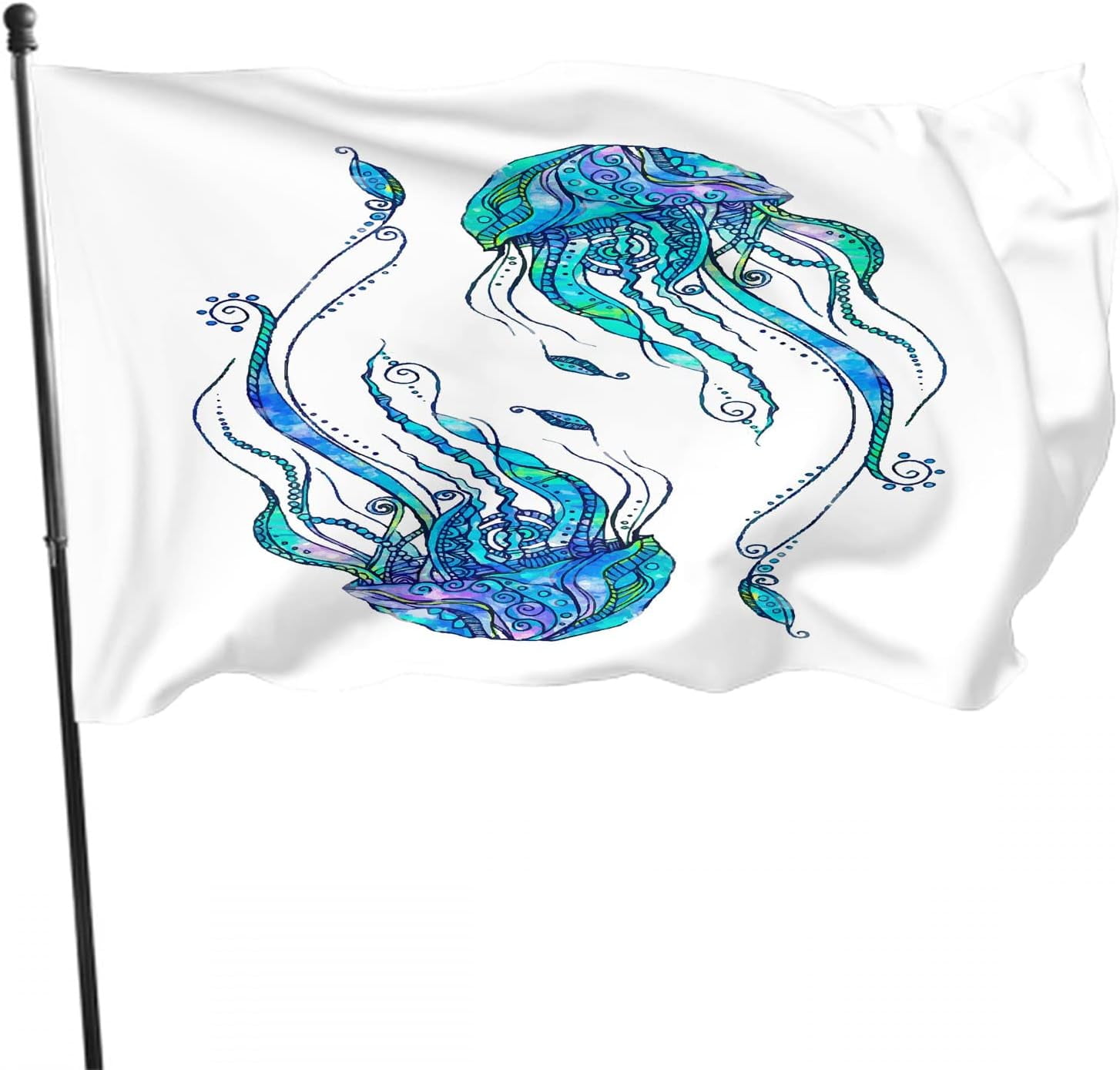 Bohemian Jellyfish Flag Double Sided Large Banner Turquoise Ocean Sea ...