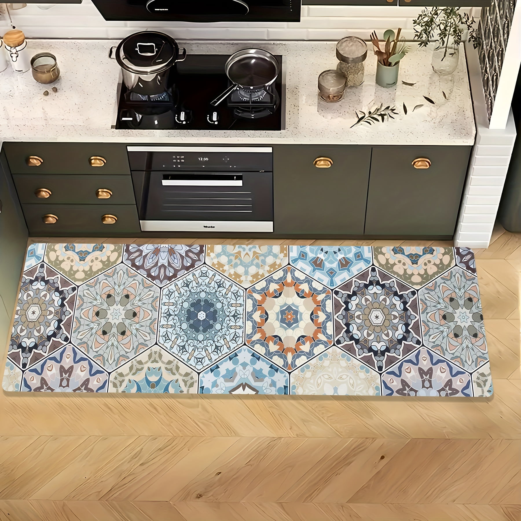 Bohemian Kaleidoscope Flannel Rug, Non-Slip Washable Kitchen Carpet for ...