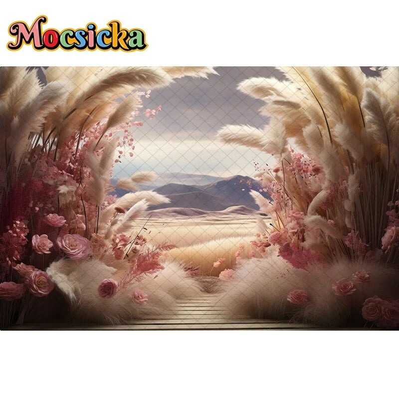 Bohemian Kids Photography Backdrop Fall Wheat Spring Floral Arch Decor ...