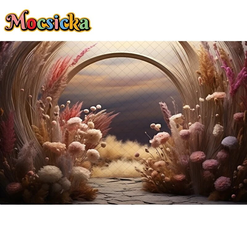 Bohemian Kids Photography Backdrop Fall Wheat Spring Floral Arch Decor ...