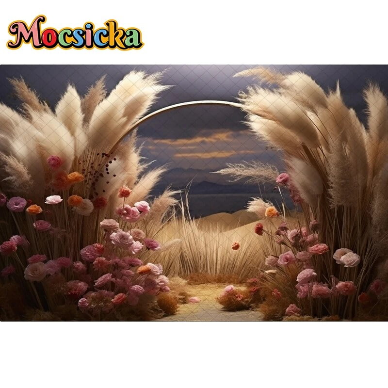 Bohemian Kids Photography Backdrop Fall Wheat Spring Floral Arch Decor ...