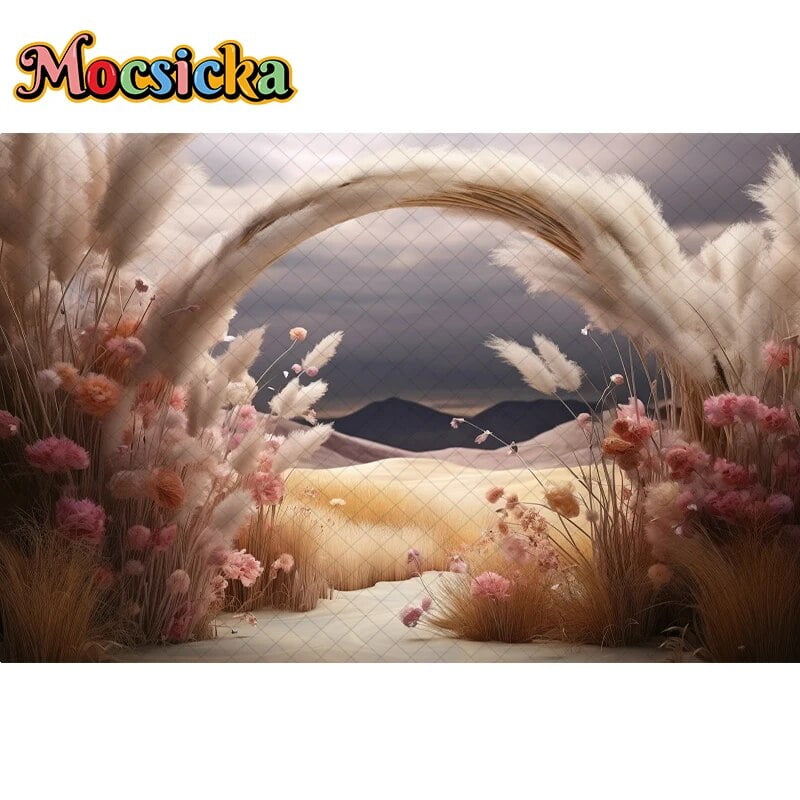 Bohemian Kids Photography Backdrop Fall Wheat Spring Floral Arch Decor ...