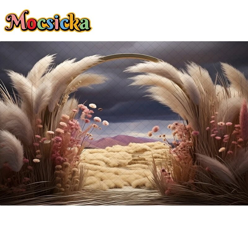 Bohemian Kids Photography Backdrop Fall Wheat Spring Floral Arch Decor ...