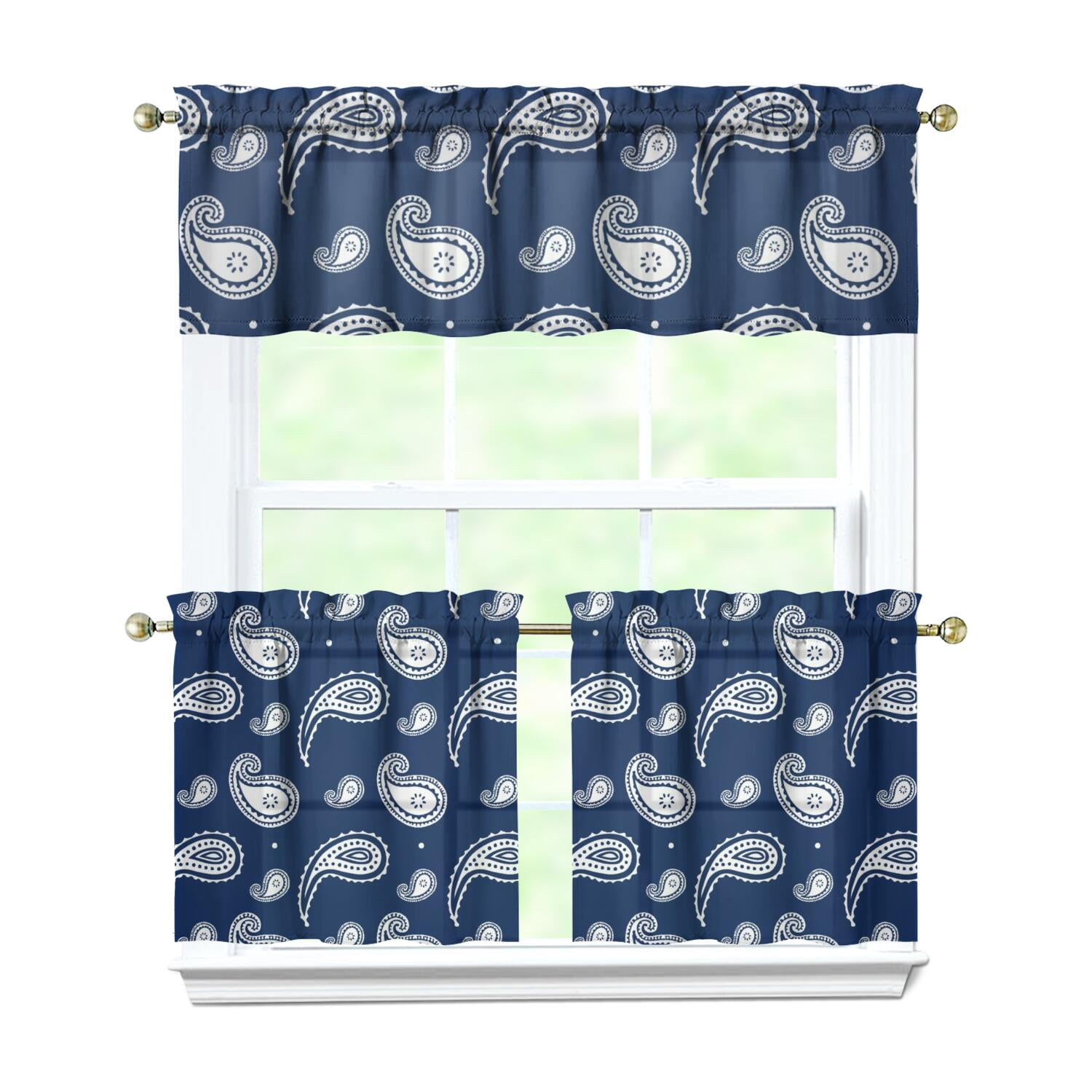 Bohemian Kitchen Curtains 3-Piece Set - Colorful Retro Geometric Tier ...