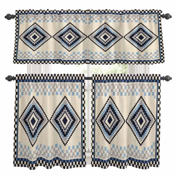 Bohemian Kitchen Curtains Set for Windows, Retro Rhombus Tribal Style ...