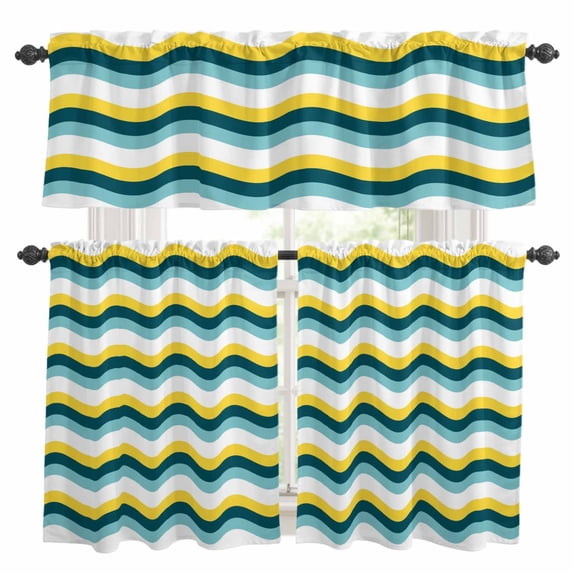 Bohemian Kitchen Curtains Set for Windows, Summer Abstract Ocean Wave ...
