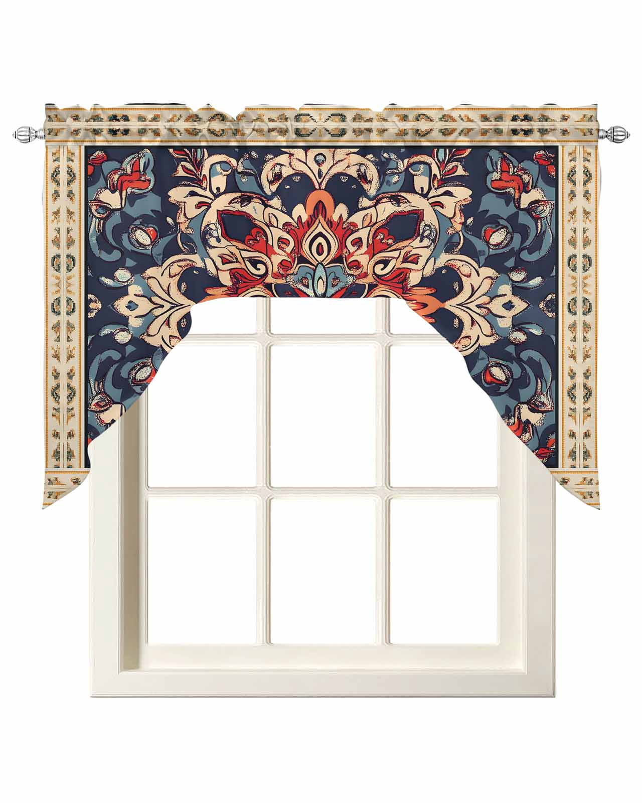 Bohemian Kitchen Curtains Swag Valance for Windows/Bathroom/Cafe, Blue ...
