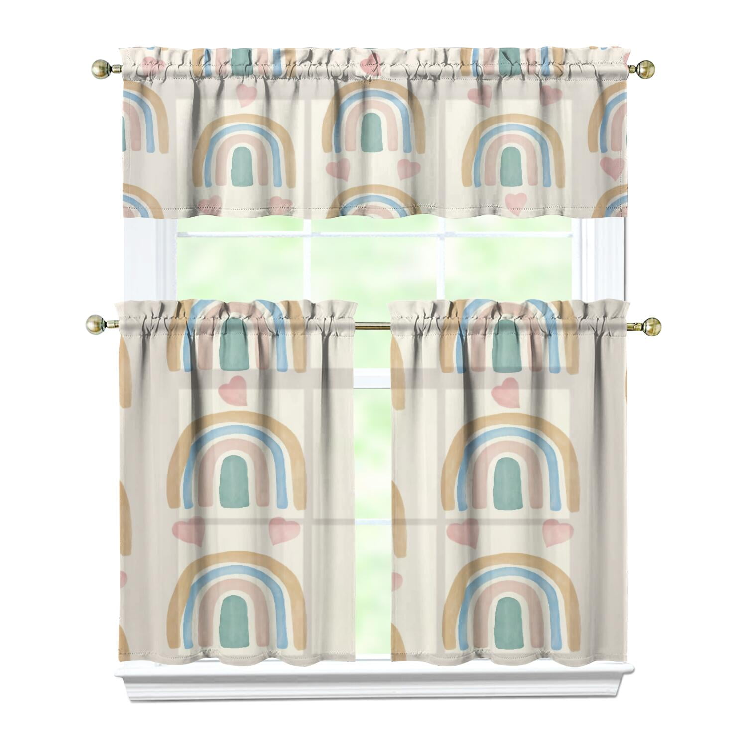 Bohemian Kitchen Curtains Tier and Valance Set with Vintage Tribal ...