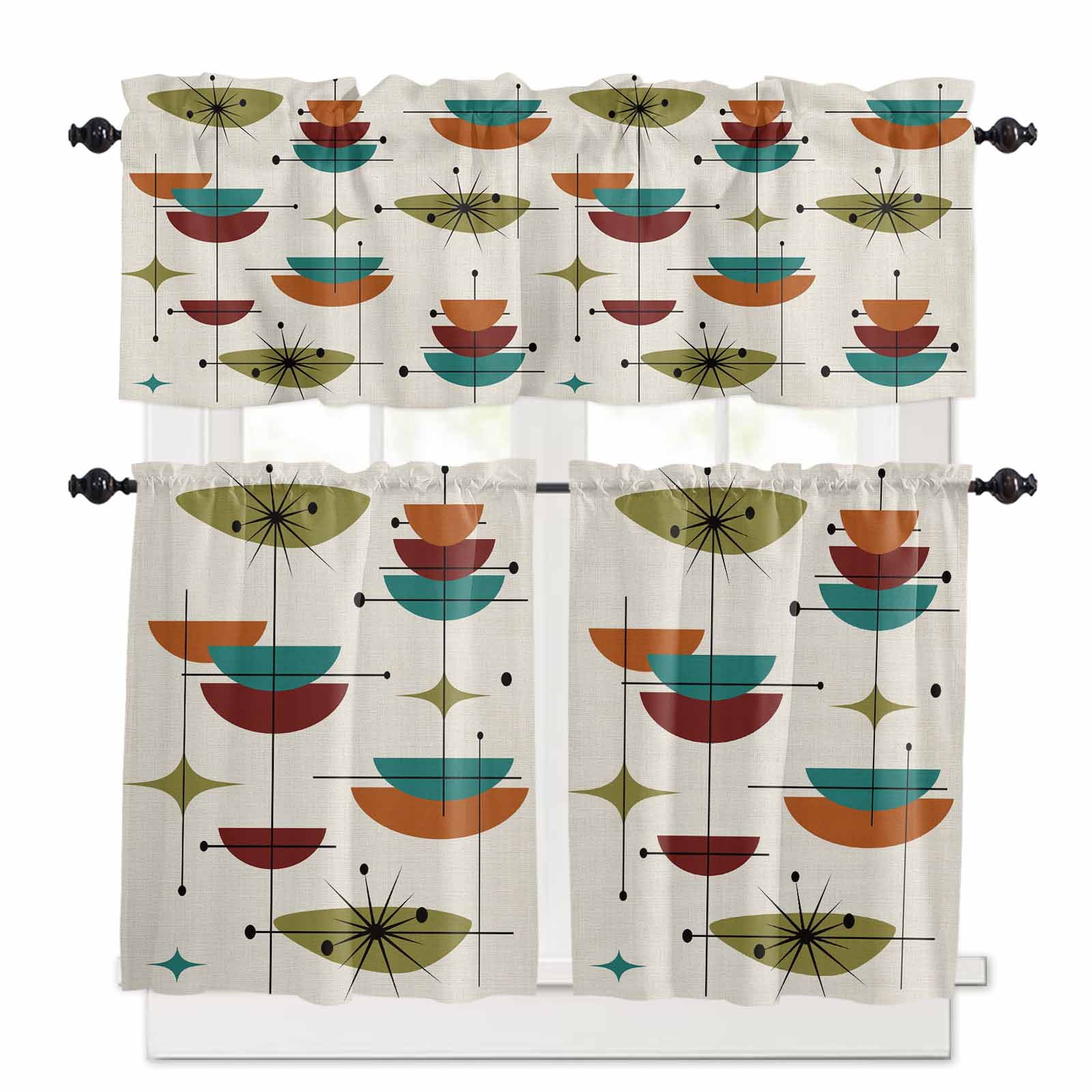 Bohemian Kitchen Curtains Valances and Tiers Set of 3, Abstract Art 36 ...