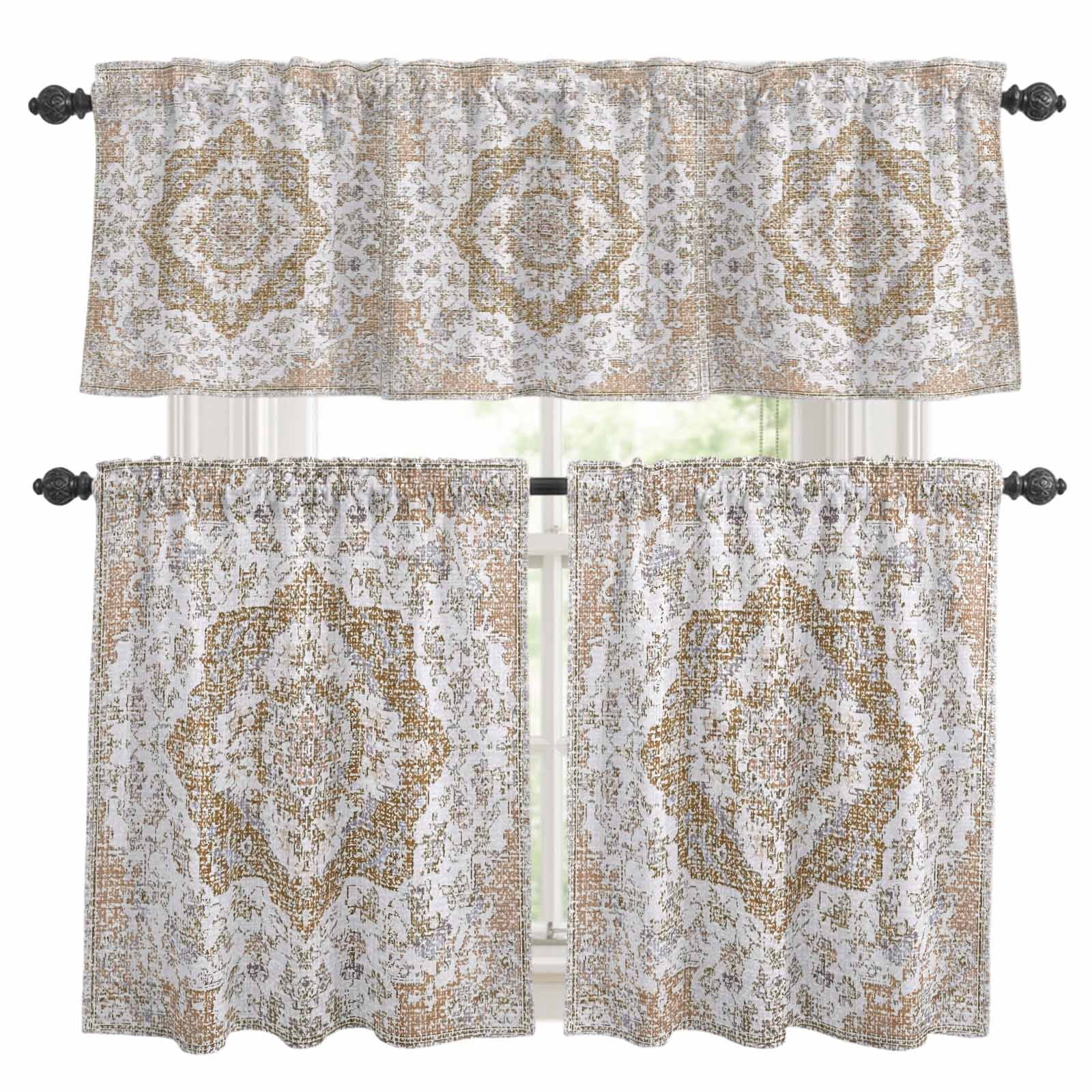 Bohemian Kitchen Curtains Valances and Tiers Set of 3 Vintage ...
