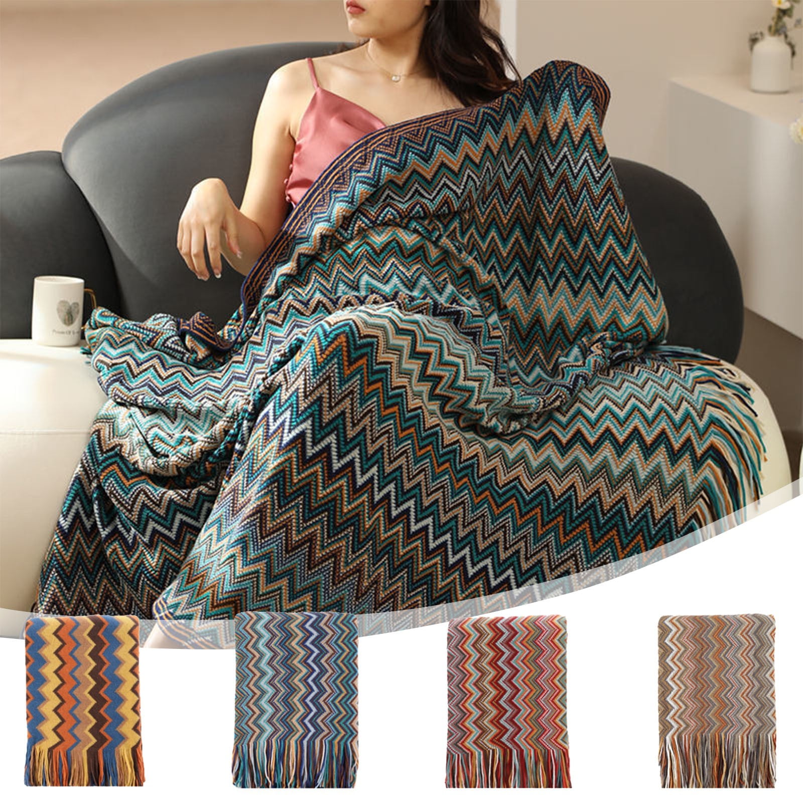 Bohemian Knit Sofa Cover Blanket | Decorative Throw | Soft Breathable ...