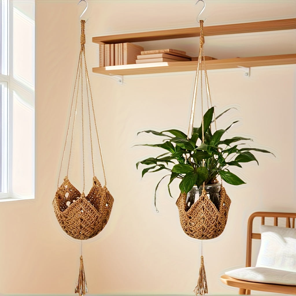 Bohemian Lace Plant Hanger with Tassels, Durable Cotton Rope Crochet ...