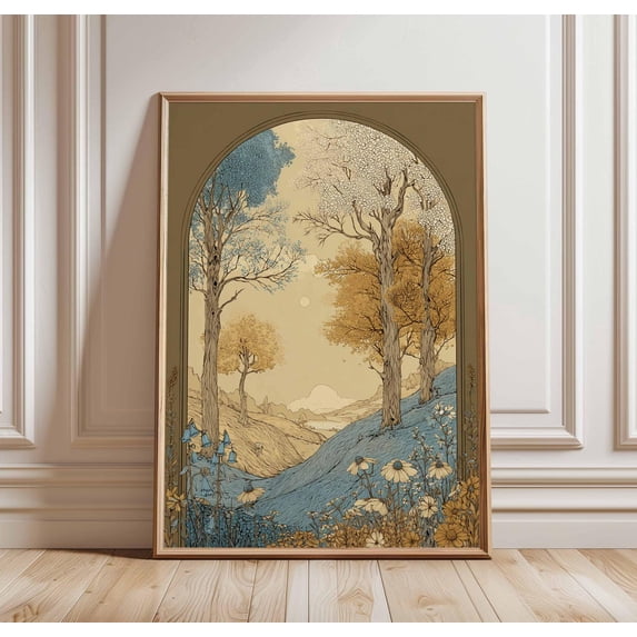Bohemian Landscape Vintage Style Nature Cottagecore Forest Art Nouveau ...