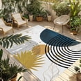 Bohemian Leaf Outdoor Rug, Boho Geometric Stripes Lines Dark Green Non ...