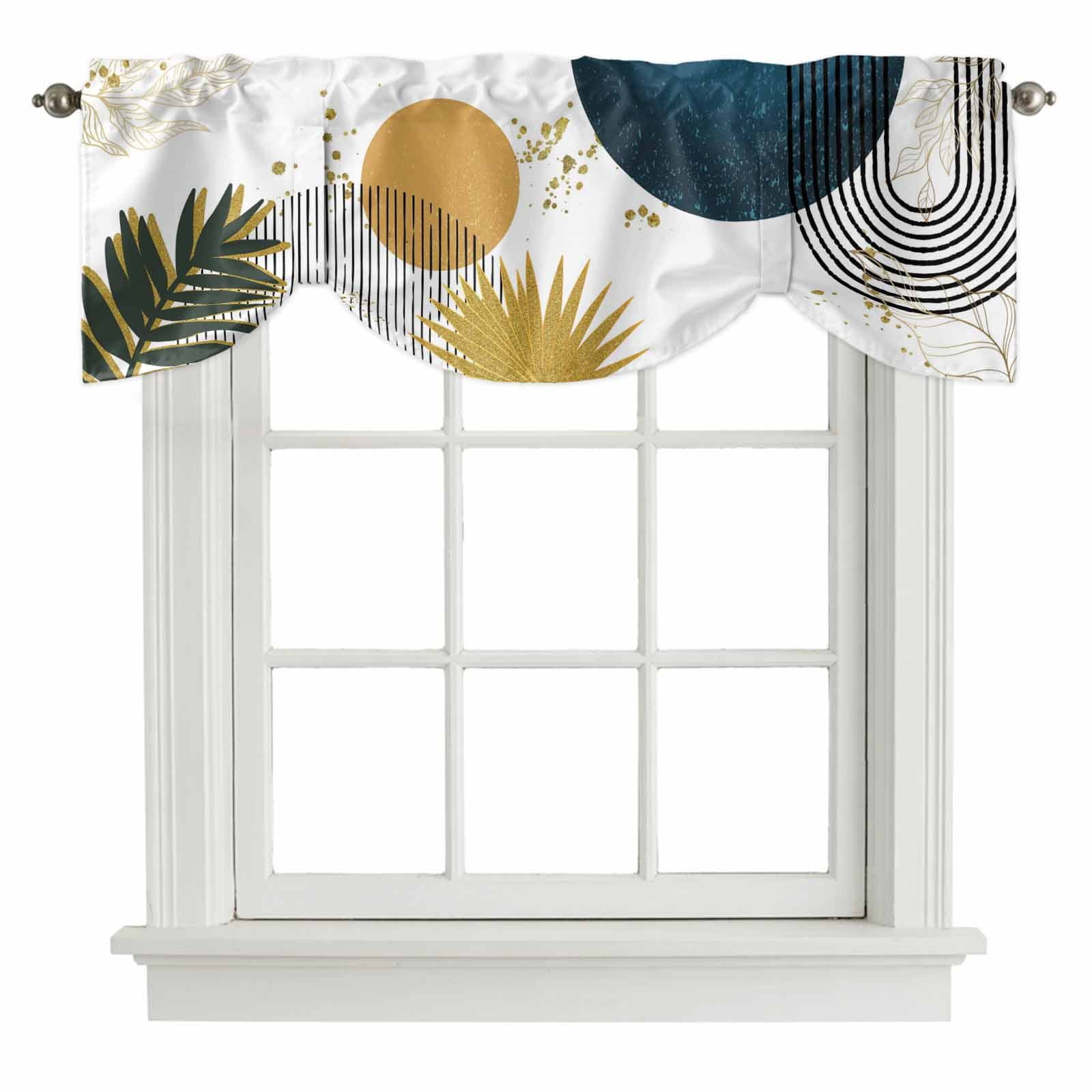 Bohemian Leaf Tie Up Valance Curtains Boho Geometric Stripes Lines Dark ...