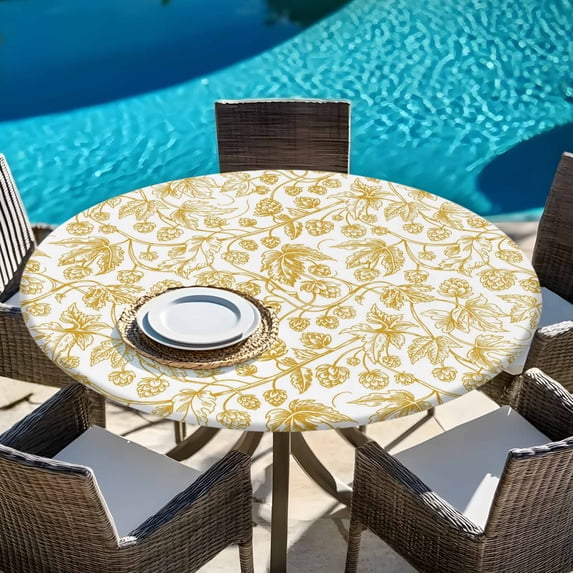 Bohemian Leaves Seamless Round Fitted Tablecloth with Elastic Edge ...