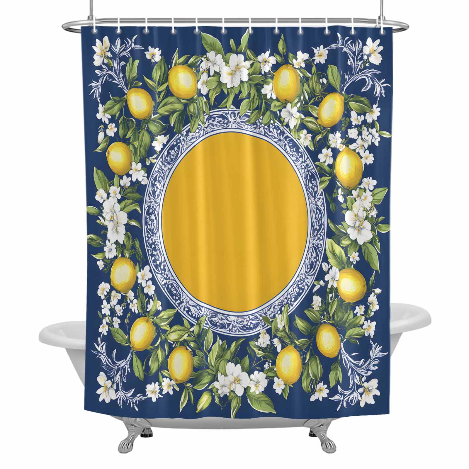 Bohemian Lemon Shower Curtain for Bathroom, Vintage round Lemon Flower ...