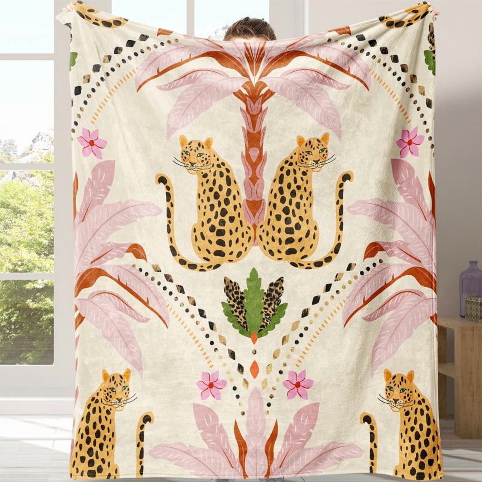 Bohemian Leopard Flannel Blanket, Leopard Pattern Blanket, Soft Warm ...
