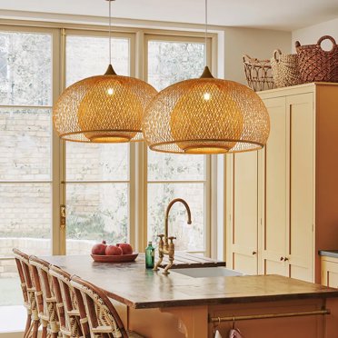 16" Handcrafted Split Bamboo Caning Cross Design Pendant Ceiling Light ...