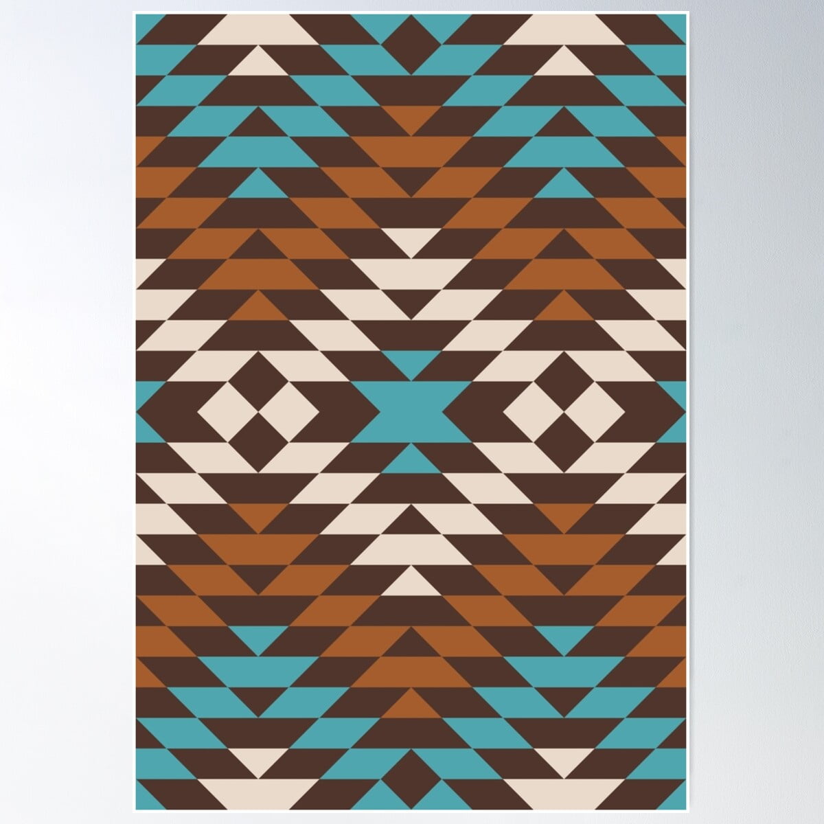 Bohemian Long Autumn Aztec Diamonds Brown Teal Pattern Poster Wall Art ...