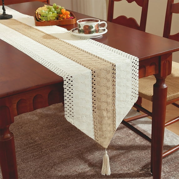 Bohemian Macrame Table Runner with Fringe Tassels, Woven Polyester ...