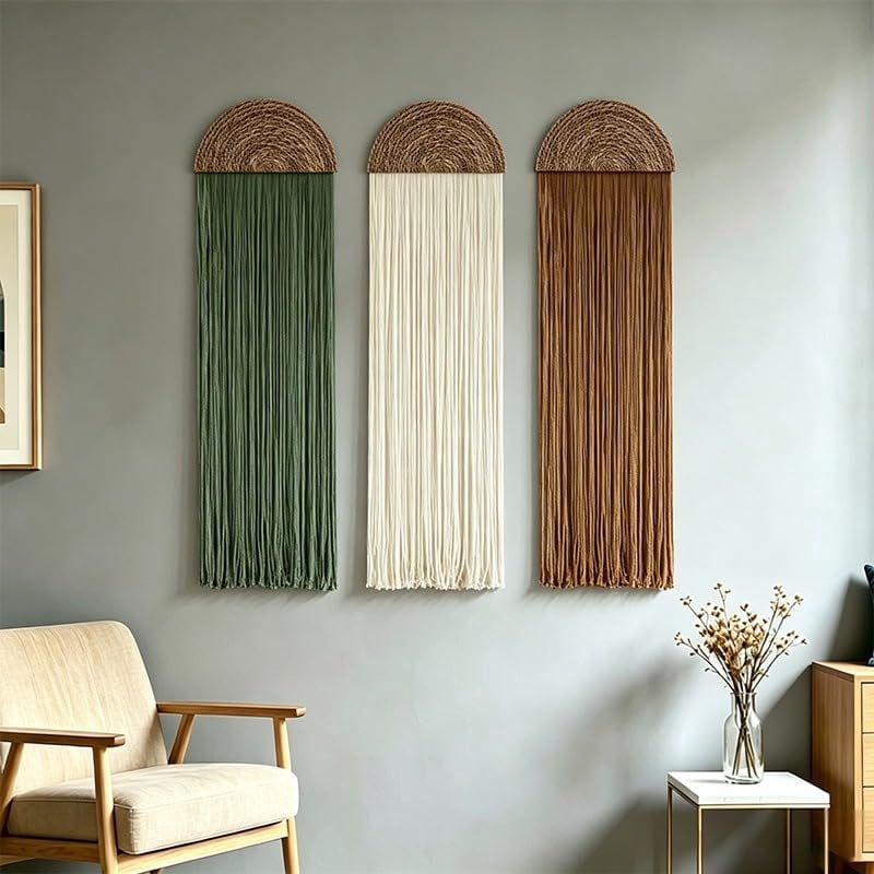 Bohemian Macrame Wall Hanging,51"x11.8" Nordic Half Moon Tassel Woven ...