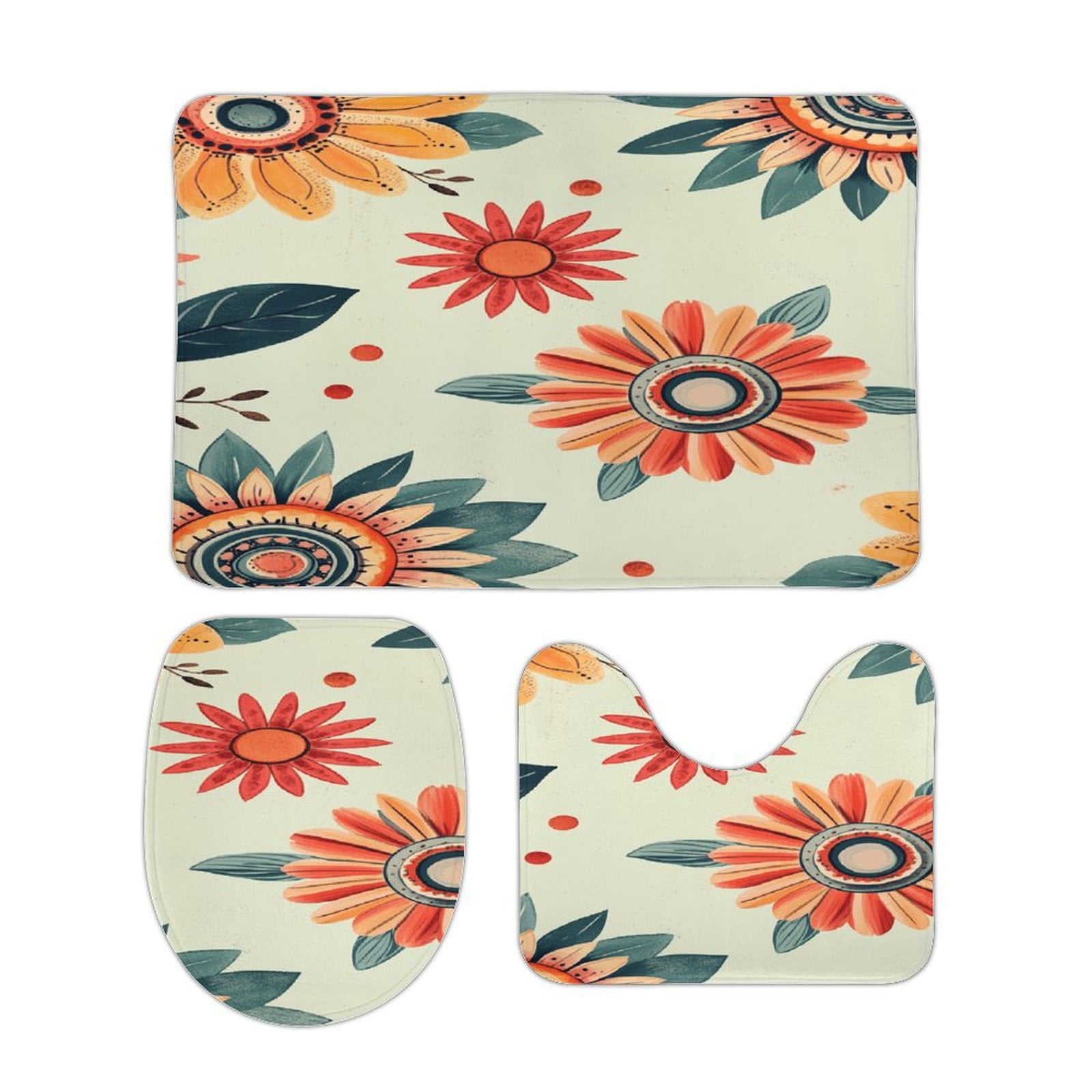 Bohemian Mandala (117) Bathroom Rugs Set 3 Piece with Non-Slip Bath ...