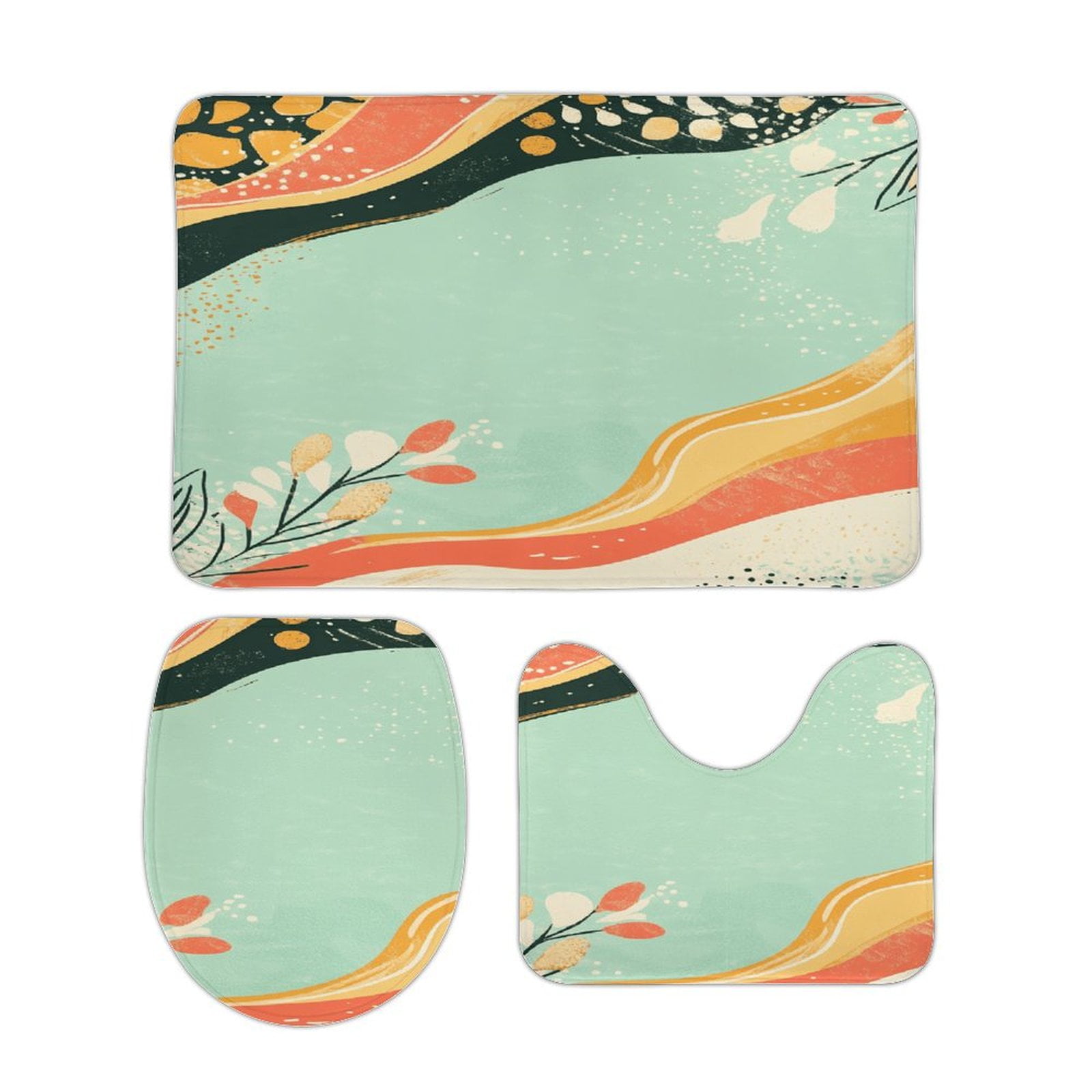 Bohemian Mandala (121) Bathroom Rugs Set 3 Piece with Non-Slip Bath ...