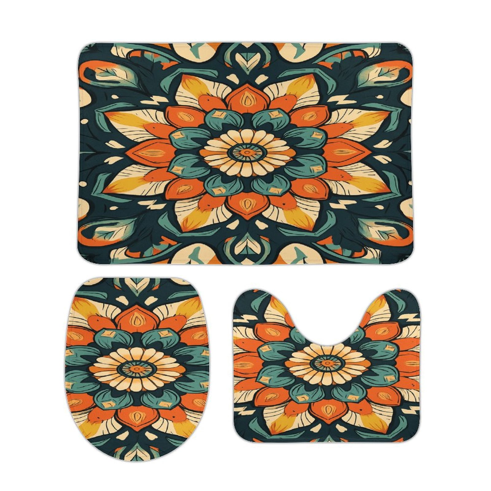 Bohemian Mandala (28) Bathroom Mats Set of 3 Pieces Non Slip Contour ...