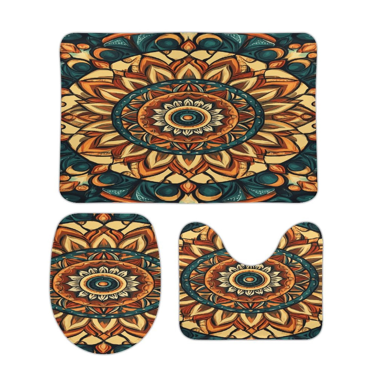 Bohemian Mandala (59) Bathroom Rugs Set 3 Piece with Non-Slip Bath Rugs ...
