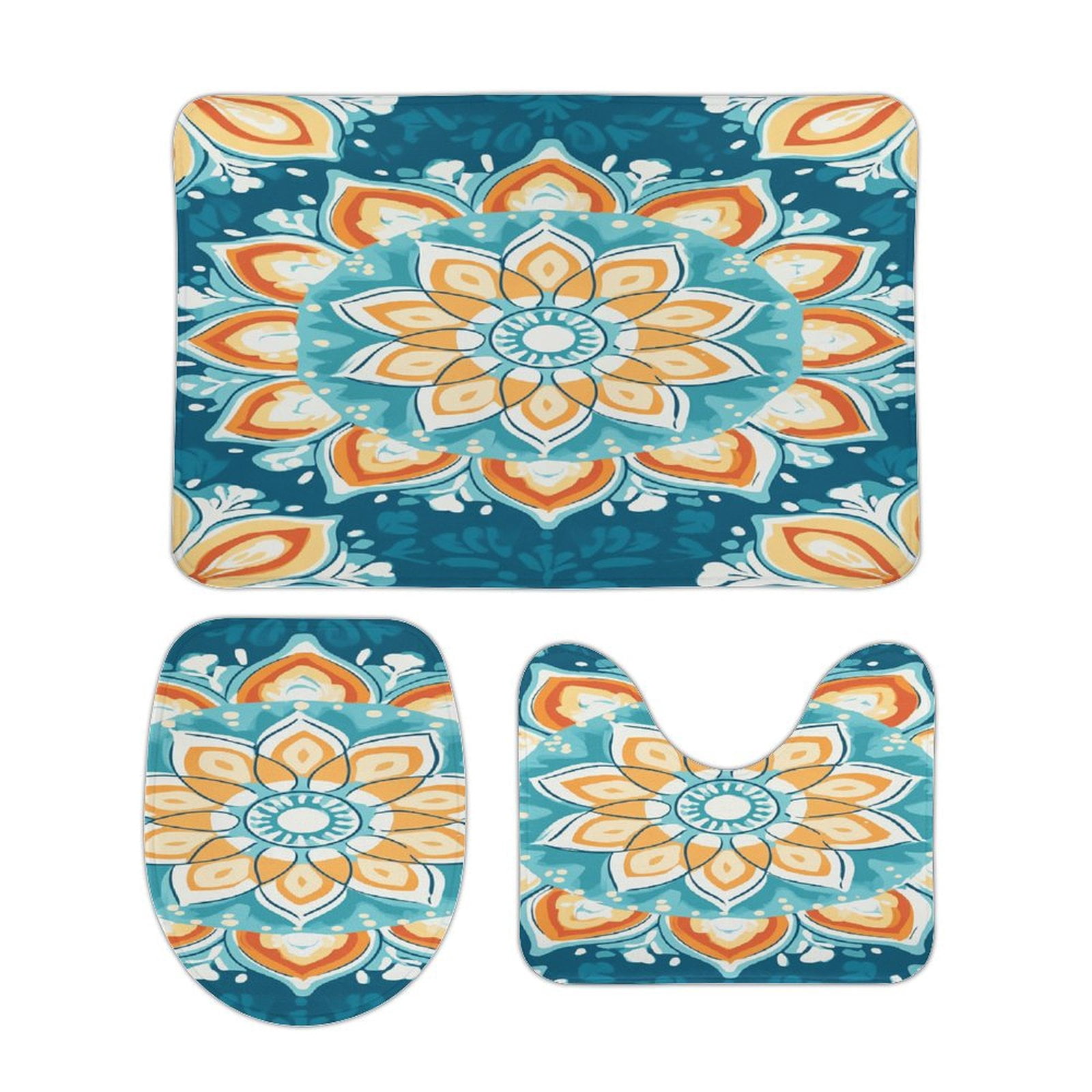 Bohemian Mandala (61) Bathroom Rugs Set 3 Piece with Non-Slip Bath Rugs ...