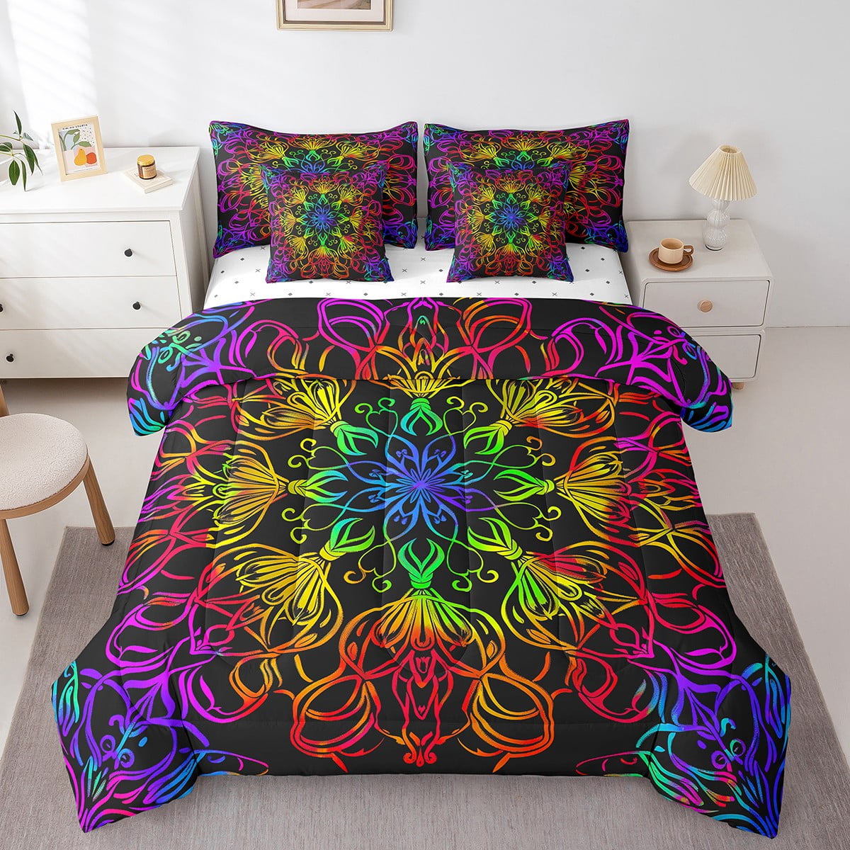 Bohemian Mandala 7 Piece Comforter Set Full Bed in a Bag,Gradient ...