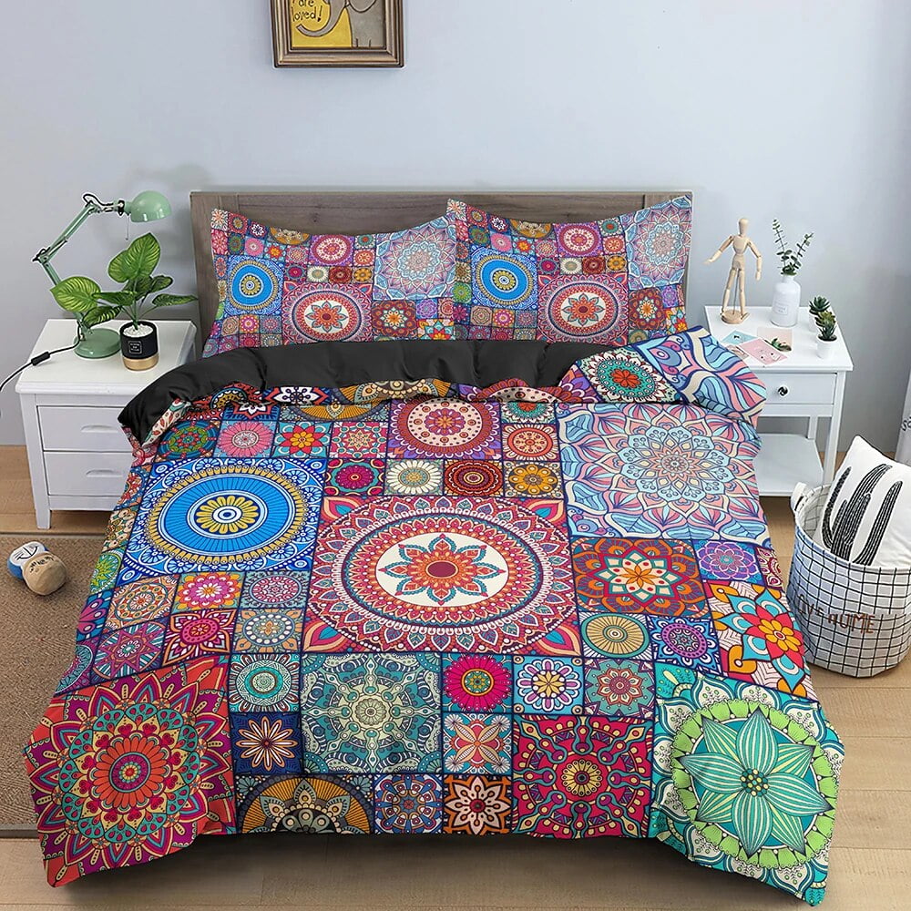 Bohemian Mandala Bedding Set King Size Boho Duvet Cover with Pillowcase ...