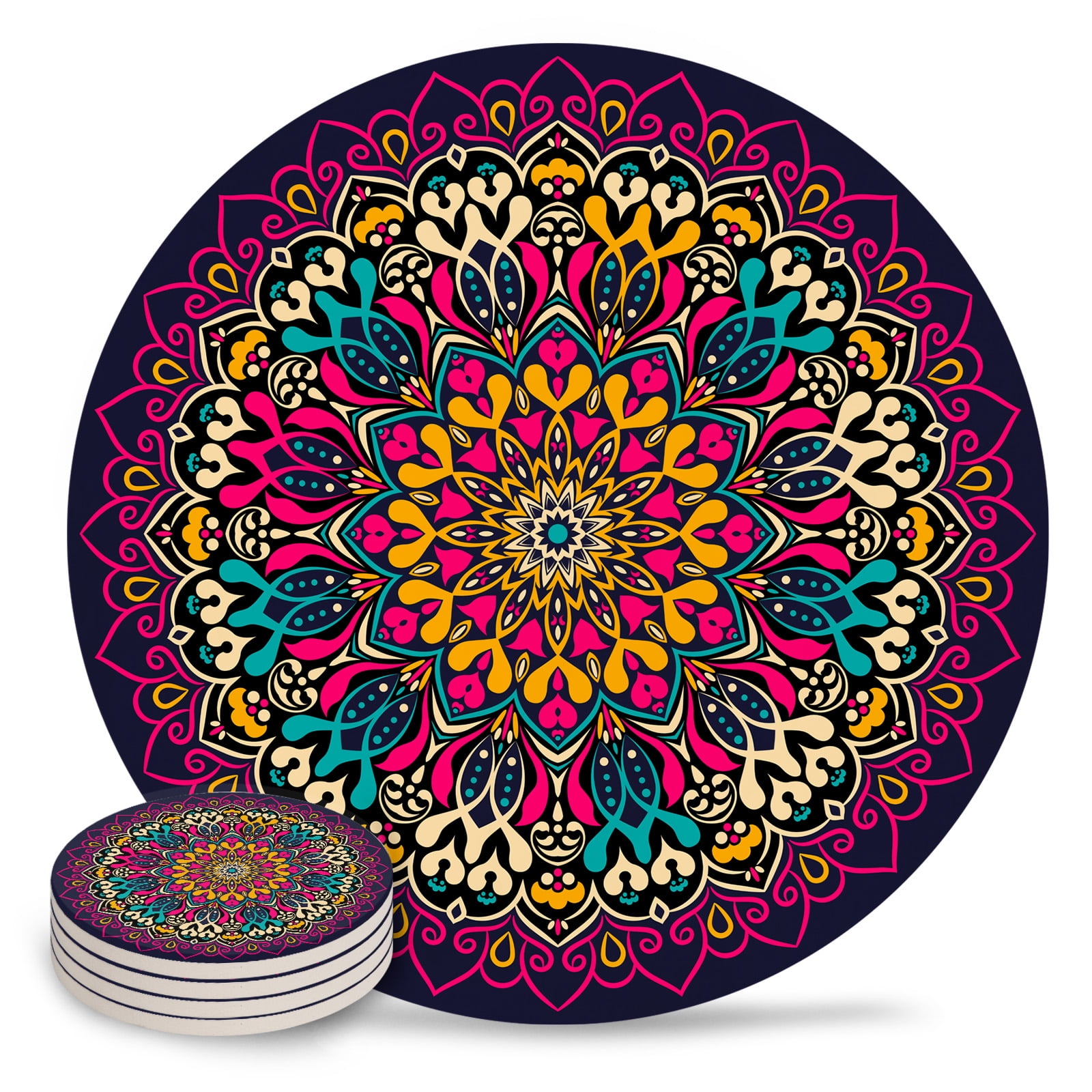 Bohemian Mandala Ceramic Coaster Set Kitchen Table Round Placemat ...