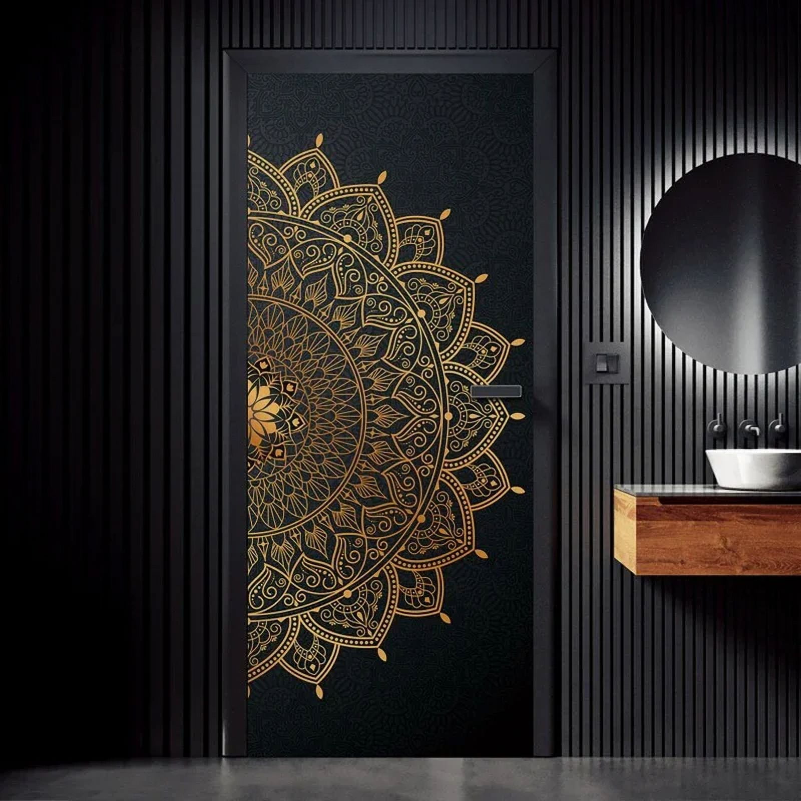 Bohemian Mandala Door Stickers Black and Golden Painting Wallpaper Yoga ...