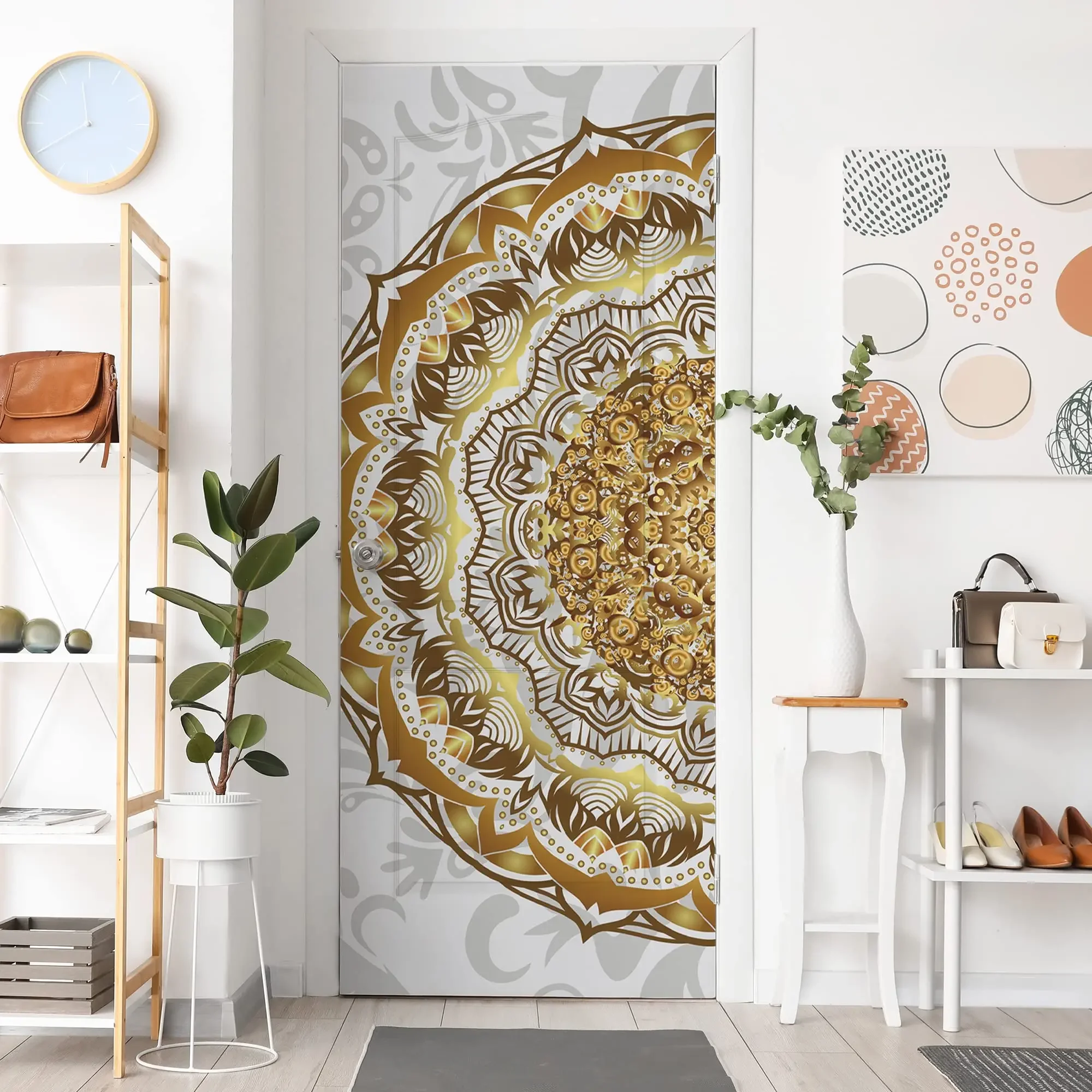 Bohemian Mandala Door Stickers Black and Golden Painting Wallpaper Yoga ...