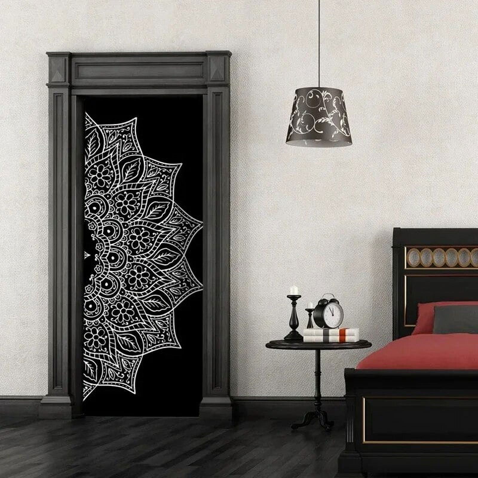 Bohemian Mandala Door Stickers Black and Golden Painting Wallpaper Yoga ...