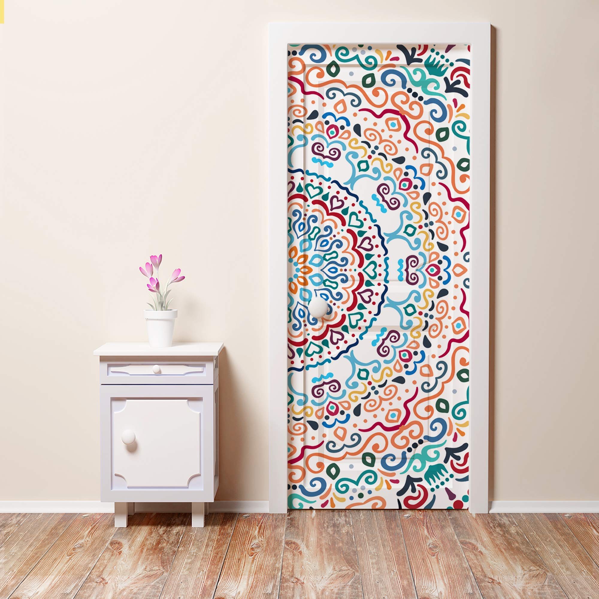 Bohemian Mandala Door Stickers Black and Golden Painting Wallpaper Yoga ...