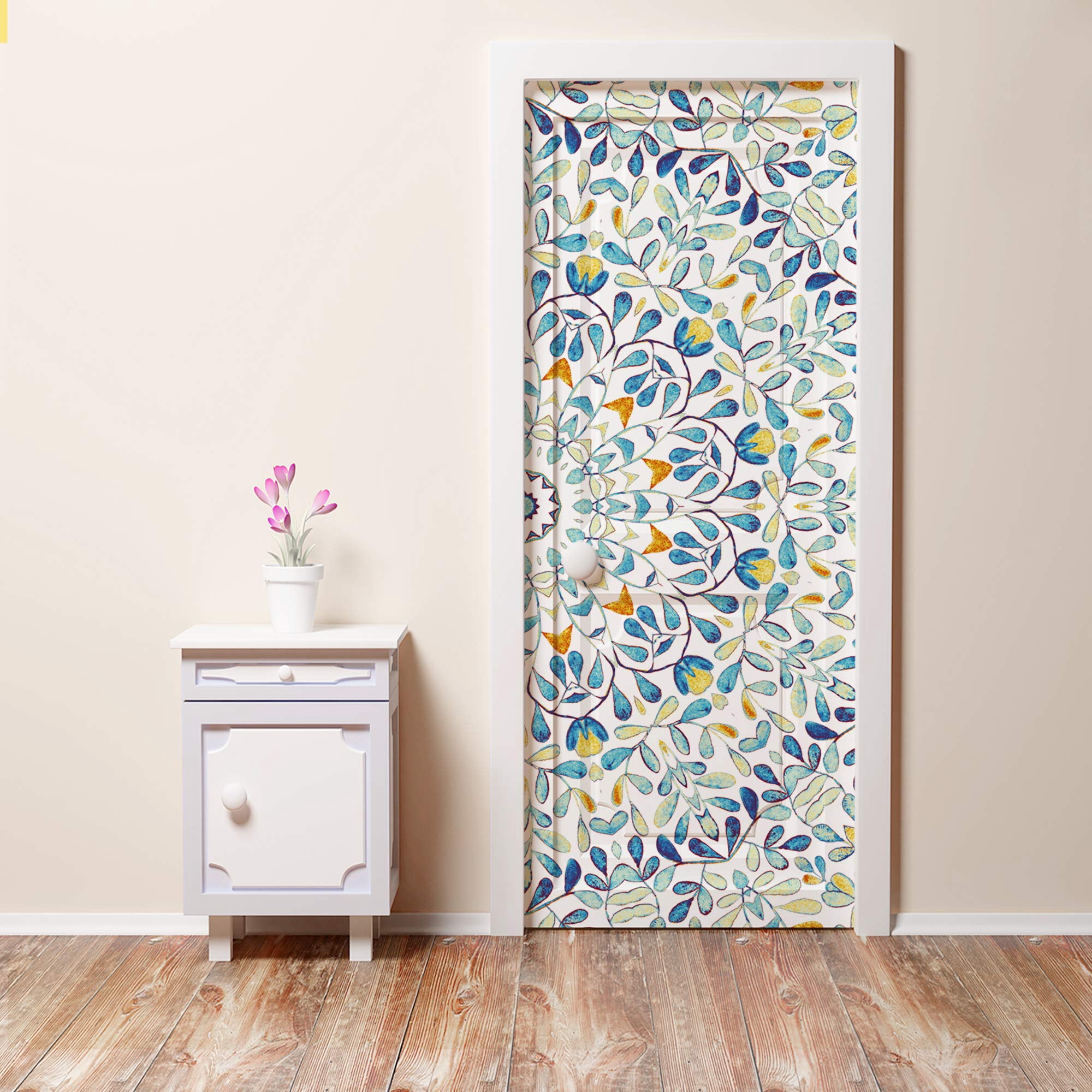 Bohemian Mandala Door Stickers Black and Golden Painting Wallpaper Yoga ...
