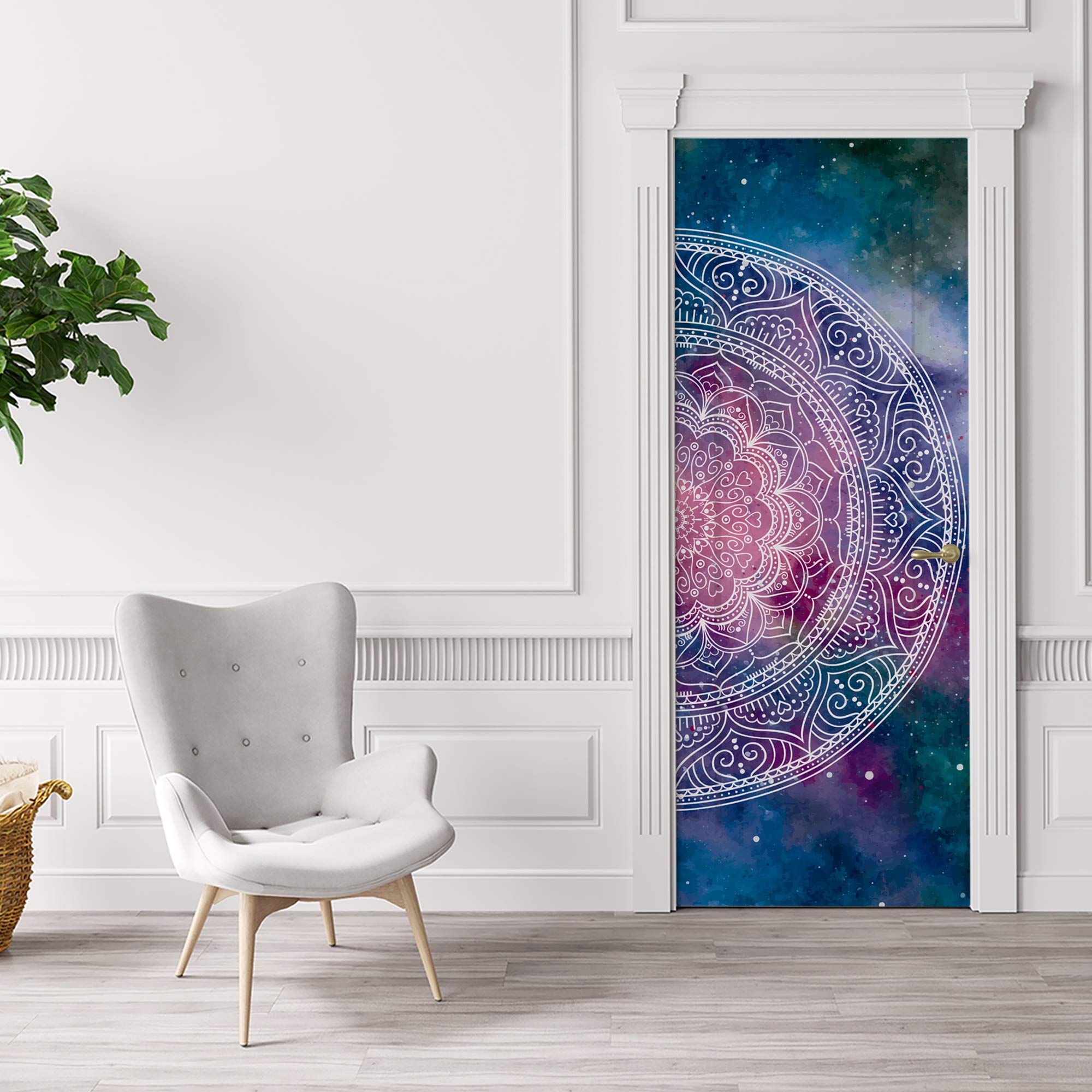 Bohemian Mandala Door Stickers Black and Golden Painting Wallpaper Yoga ...