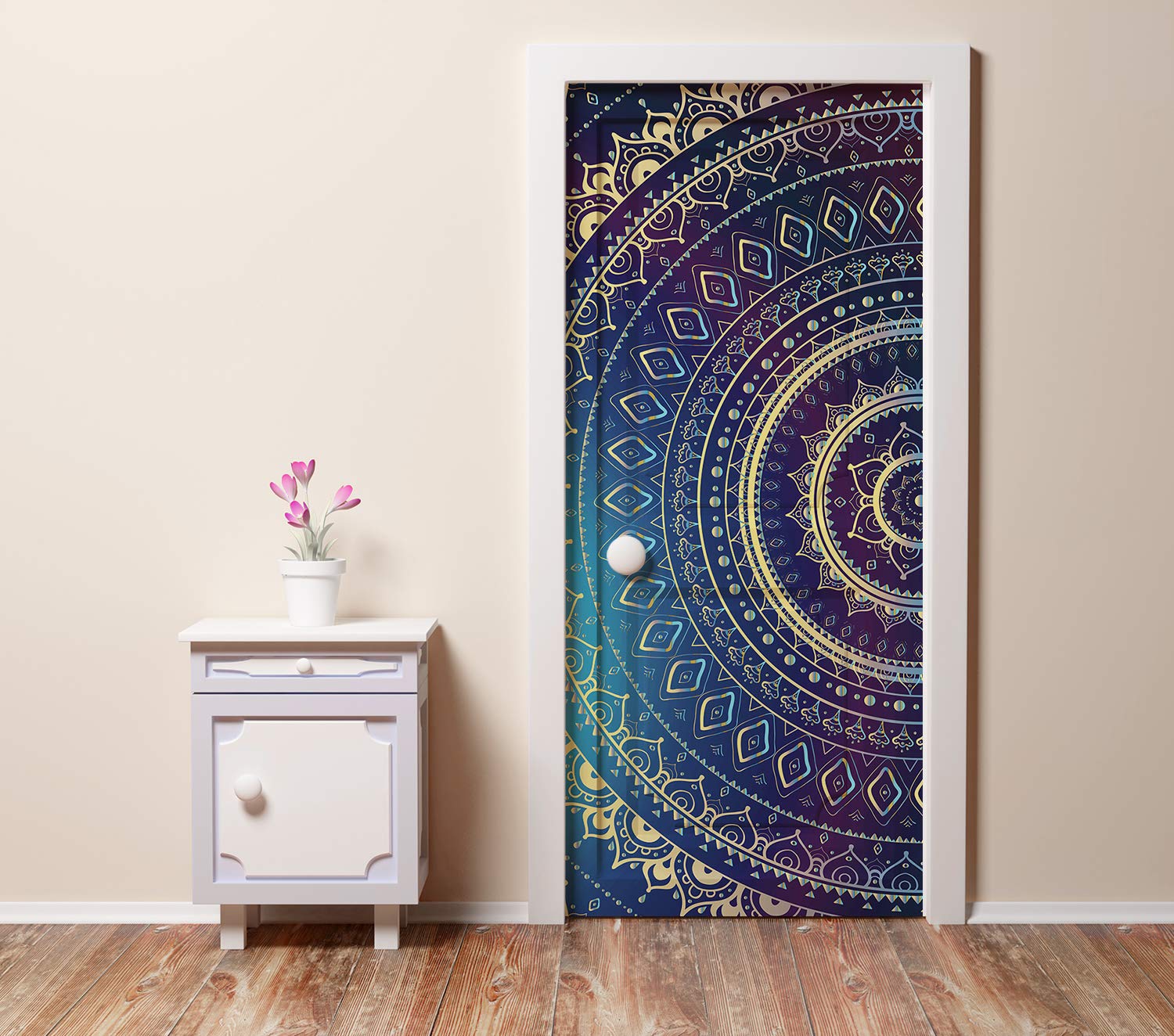 Bohemian Mandala Door Stickers Black and Golden Painting Wallpaper Yoga ...