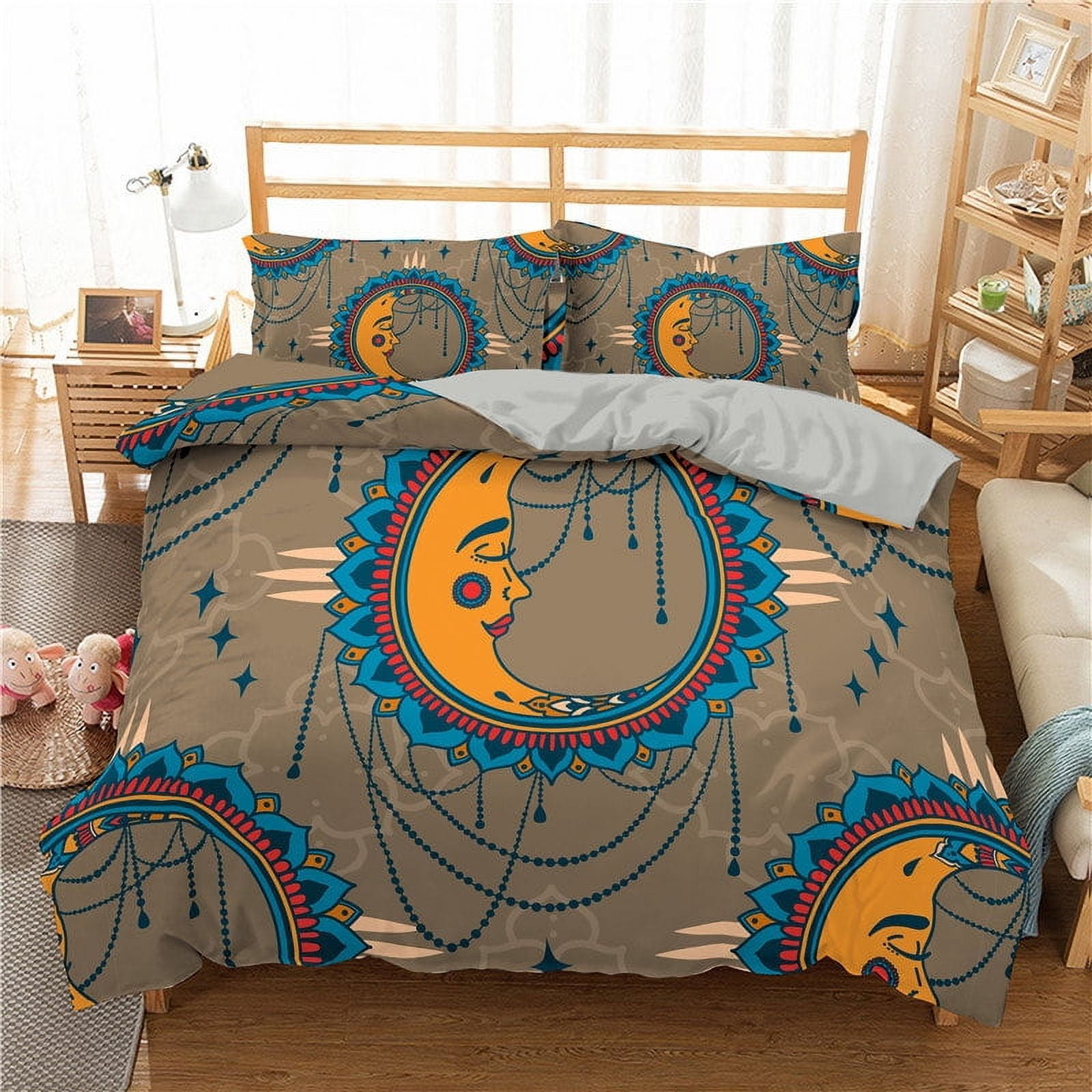 Bohemian Mandala Duvet Cover Golden Sun And Moon 3D Print King Bedding ...